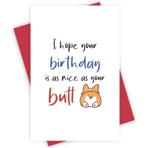 alzombi funny happy birthday card, cute corgi butt bday card for husband wife, cheeky love card for him her