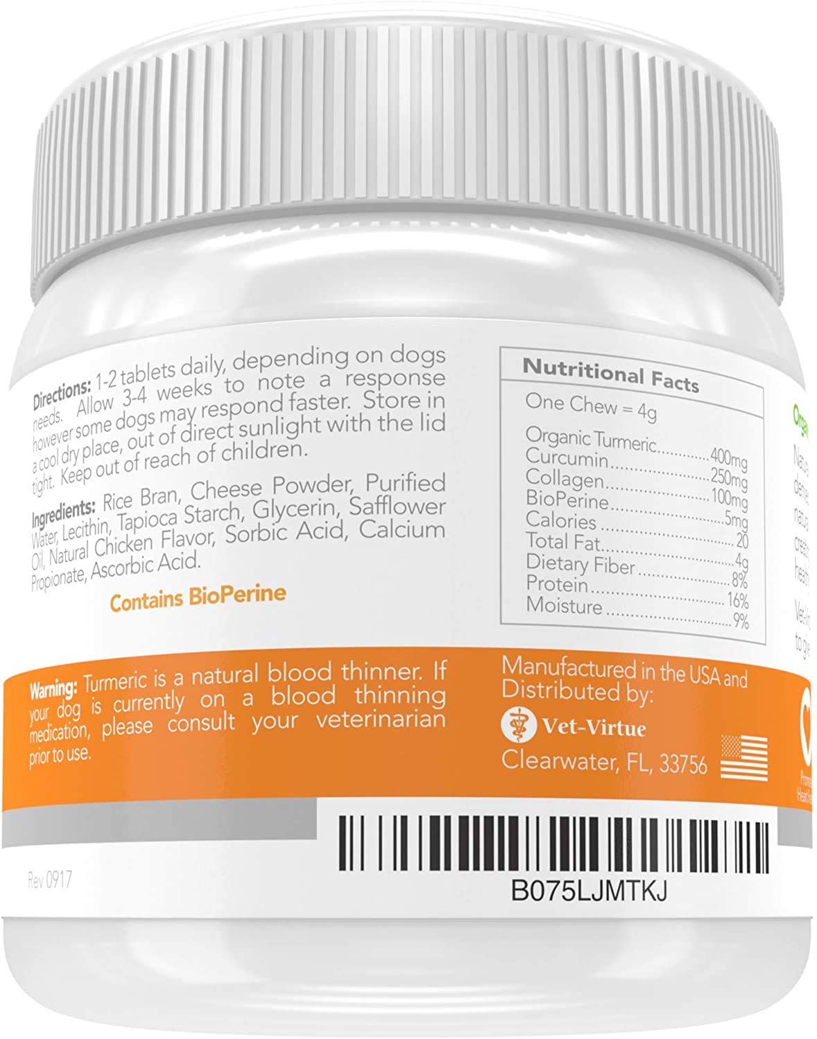 Turmeric for Dogs - Organic Turmeric with Curcumin, Hip and Joint Supplement Dogs Soft Chew, with Collagen and Bioprene, High Absorption Eliminates Joint Pain Inflammation - 120 Count