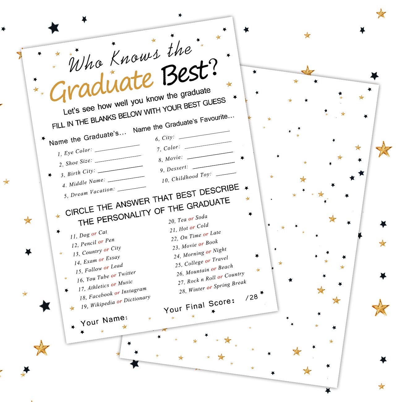 Fibevon Graduation Party Game Cards - Who Knows The Graduate Best (36-Pack)- Graduation Party Collection Grad Celebration Party Supplies for High School/College/Senior School