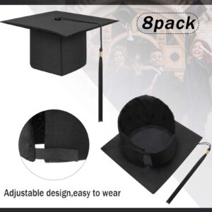 Geyoga 8 Pcs Graduation Cap Bulk Adjustable Adult Graduation Hat with Tassel for Men Women Fancy Dress Accessory Photo Props(Black)