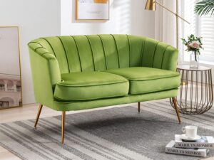 altrobene velvet loveseat couch sofa luxury modern comfy tufted couch chesterfield 2 person couch for living room/bedroom, grass green