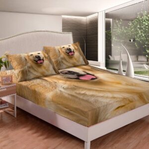 golden retriever bed sheet set 3d dog print bed sheets for kids adults cute puppy bedding set soft warm fluffy dog hair fitted sheet bedroom collection 3pcs full size