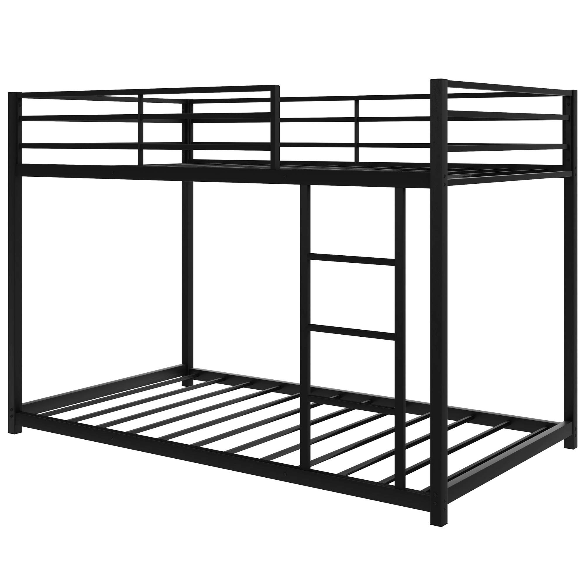 Twin Over Twin Metal Bunk Bed, Low Bunk Bed with Ladder for Kids,Toddlers,Teens,No Box Spring Needed， Black