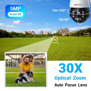 HXVIEW PTZ Camera Outdoor, 30X Optical Zoom Security Camera, 5MP Wireless WiFi RTSP IP Camera, 1000FT Night Vision, Auto Tracking, Emergency Strobe Light Alarm, Human Detection, 2-Way Audio