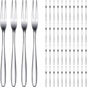 appetizer forks cocktail forks 2 prong mini forks for appetizers 5.1 inches stainless steel forks set dessert salad fruit cake tasting forks bulk for birthday home party wedding restaurant(48 pcs)