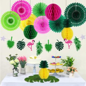 zilue Hawaiian Party Decorations, Tropical Birthday Party Supplies Flamingo and Palm Leaves Banner Tissue Paper Fan Pineapple Honeycomb Ball for Summer Luau Bachelorette Party