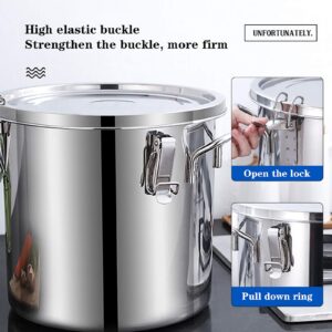 Stockpots Large Stock Pot,304 Stainless Steel Sealed Bucket, Sealed jar with lid，Double-layer Thickened, 24-hour Heat Preservation (Color : Silver, Size : 35cm35cm(33L))