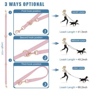 Soft Leather Dog Collar and Leash (6.6') Set - Stylish Rose Gold Heavy Duty Metal Buckle, 4 Adjustable Lengths Leash for Small Medium Large Dogs - Comfortable & Easy to Clean Pink M(13.8"-19.7")