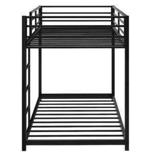 Twin Over Twin Metal Bunk Bed, Low Bunk Bed with Ladder for Kids,Toddlers,Teens,No Box Spring Needed， Black