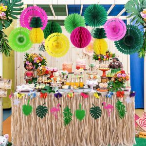 zilue Hawaiian Party Decorations, Tropical Birthday Party Supplies Flamingo and Palm Leaves Banner Tissue Paper Fan Pineapple Honeycomb Ball for Summer Luau Bachelorette Party