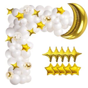 white balloon garland kit - 131pcs white balloons with moon and star balloons, perfect for twinkle twinkle little star baby shower decorations & white and gold party decorations