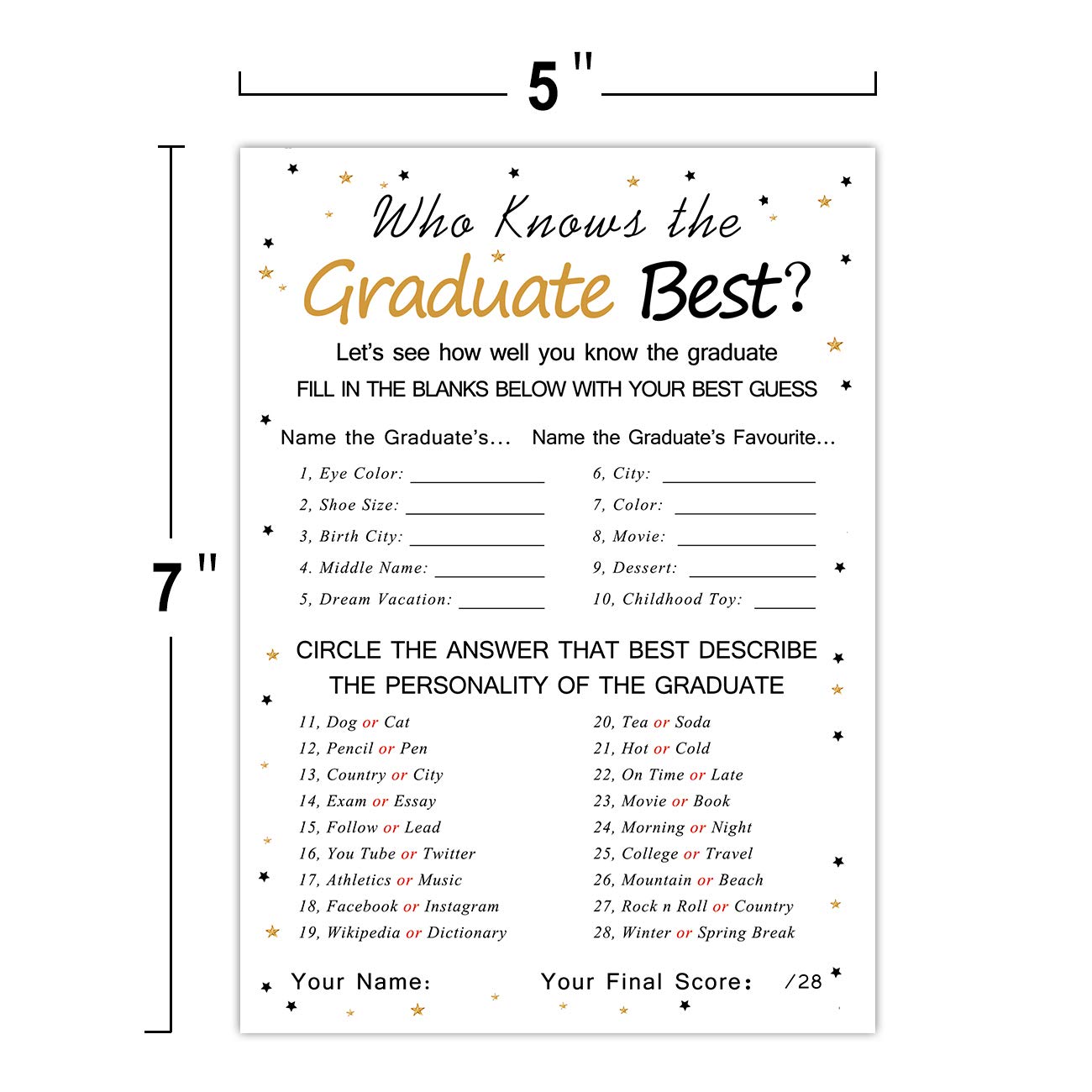 Fibevon Graduation Party Game Cards - Who Knows The Graduate Best (36-Pack)- Graduation Party Collection Grad Celebration Party Supplies for High School/College/Senior School