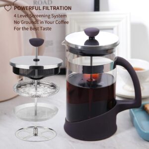 Kitchenexus French Press Coffee Maker, Coffee Press & Tea Maker with Stainless Steel Filter, Portable Glass Coffee Press with 4 Filter Screens 32oz/1000ML, Ideal for Camping Travel