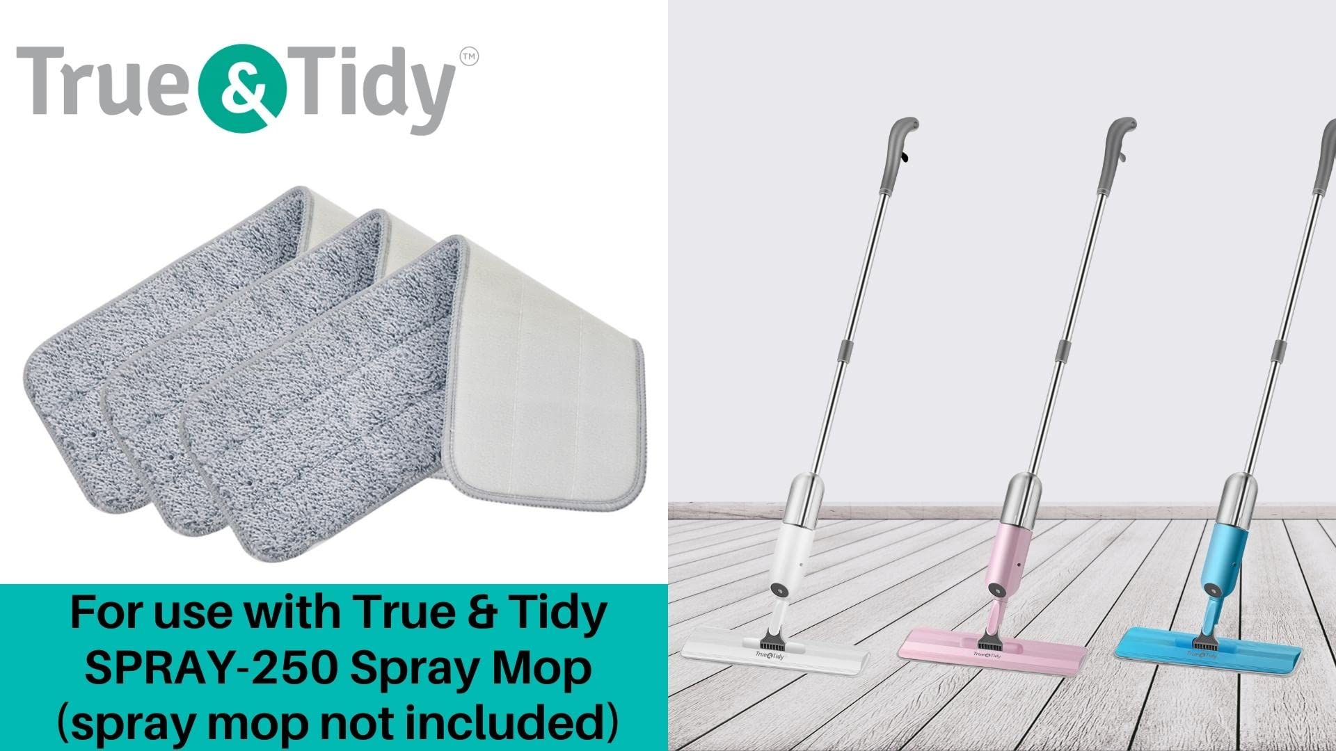 True & Tidy, Extra Thick Microfiber Mop Pad Pack Refill for SPRAY-250 Spray Mop SPRAY-360 Spray Mop Kit SWEEP-180 Sweeper Mop, Fits Other Mops, Machine Washable up to 100x, 15.5 x 5 inch (6-Pack)