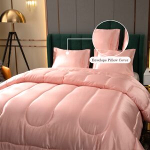 Satin Comforter Set King Size Silk Like Pink Comforter Silky Polyester Filling Bed Comforters Luxury Hotel Satin Pink Girls Bed Comforter 1 Comfrter 2 Pillowcase (King, Pink)