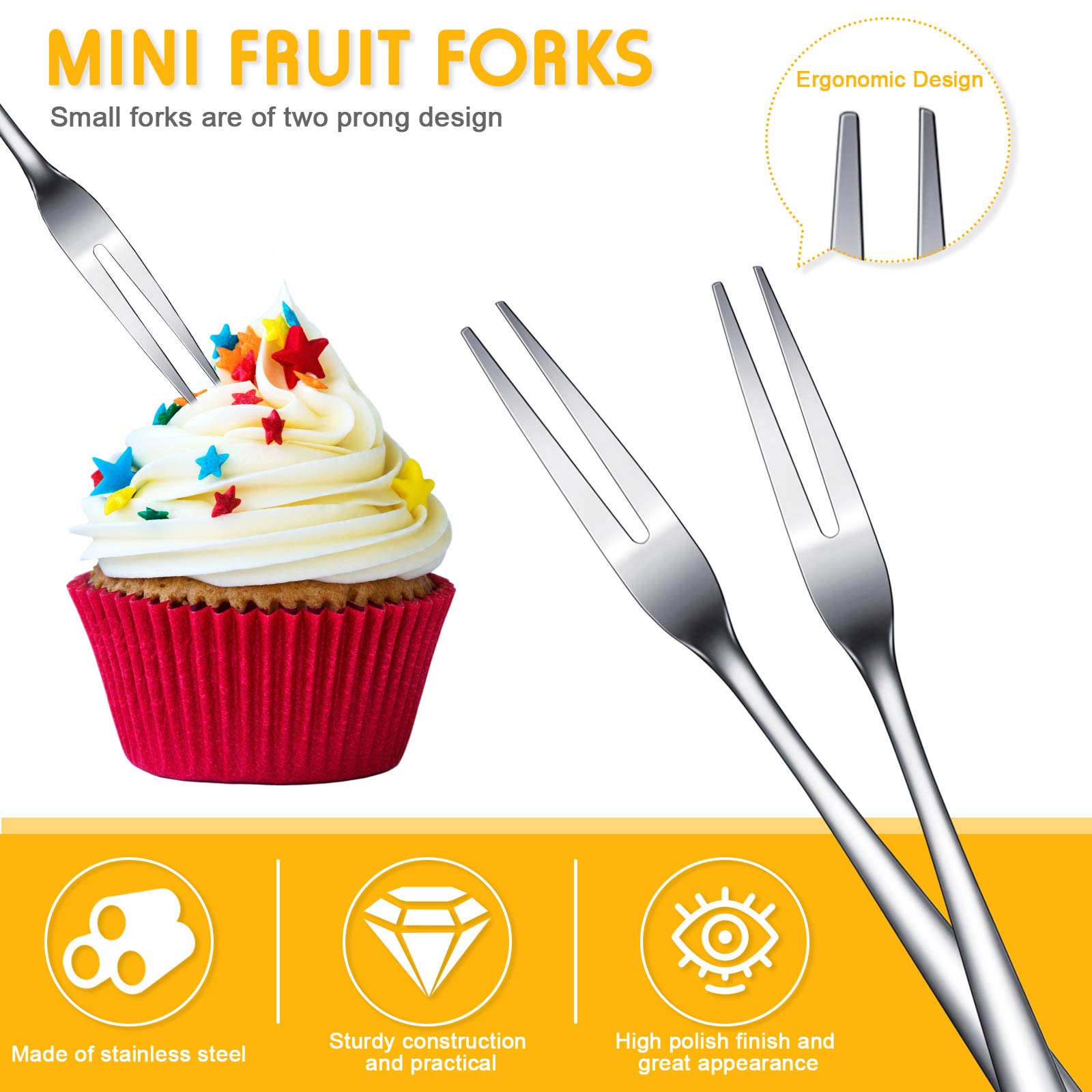 Appetizer Forks Cocktail Forks 2 Prong Mini Forks for Appetizers 5.1 Inches Stainless Steel Forks Set Dessert Salad Fruit Cake Tasting Forks Bulk for Birthday home Party Wedding Restaurant(48 Pcs)