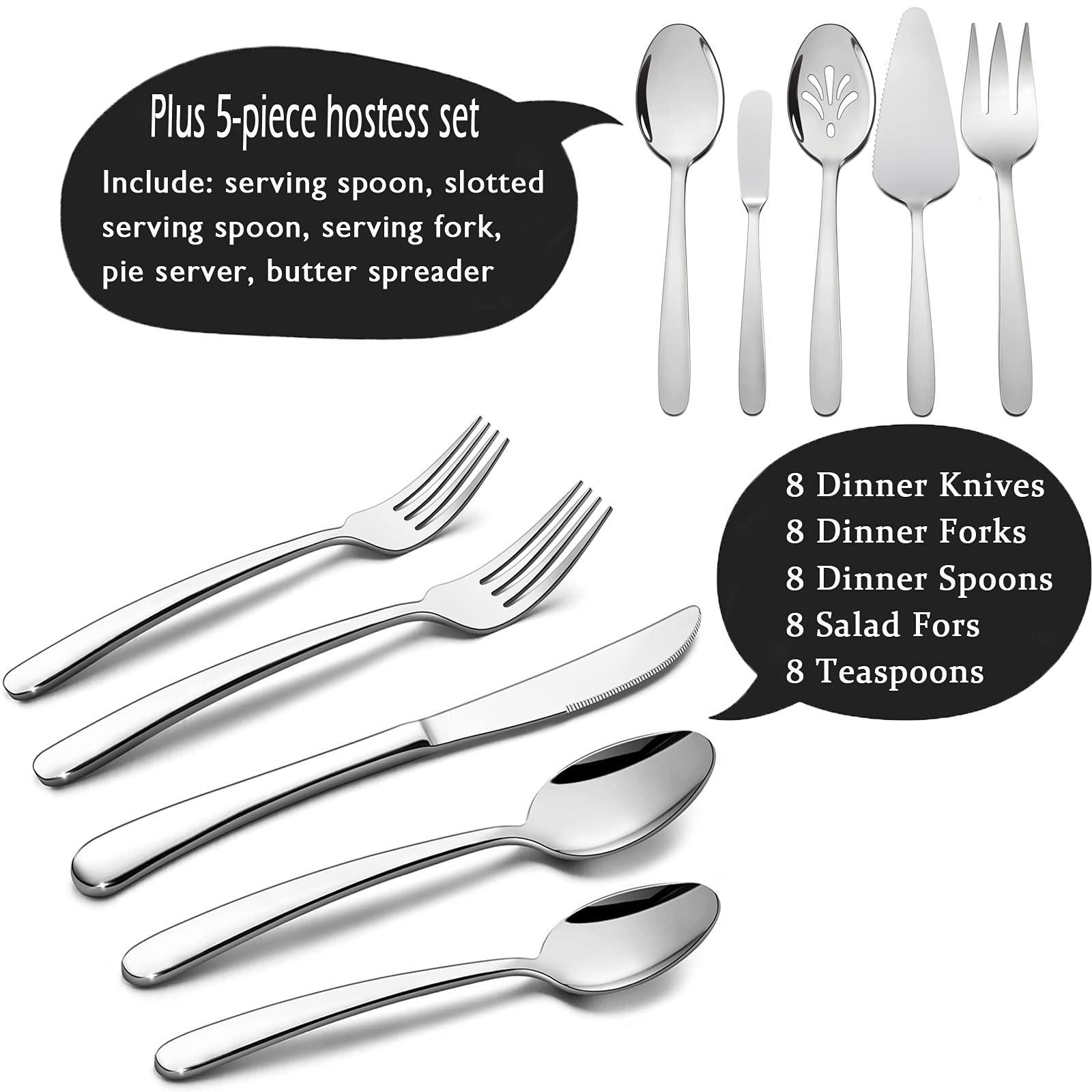 Heavy Duty Silverware Set, HaWare 65 Pieces Stainless Steel Flatware Set with Serving Utensils, Heavy Weight Eating Utensils Tableware for 12, Modern Cutlery for Home, Dishwasher Safe, Mirror Polished