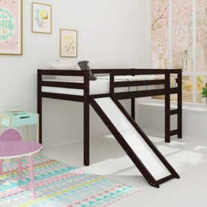 Harper & Bright Designs Loft Bed Twin with Slide, Kids loft Bed,Wood Low Profile for Kids, Built-in Ladder and Guard Rail,No Box Spring Needed,Espresso