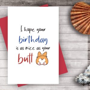 Alzombi Funny Happy Birthday Card, Cute Corgi Butt Bday Card for Husband Wife, Cheeky Love Card for Him Her