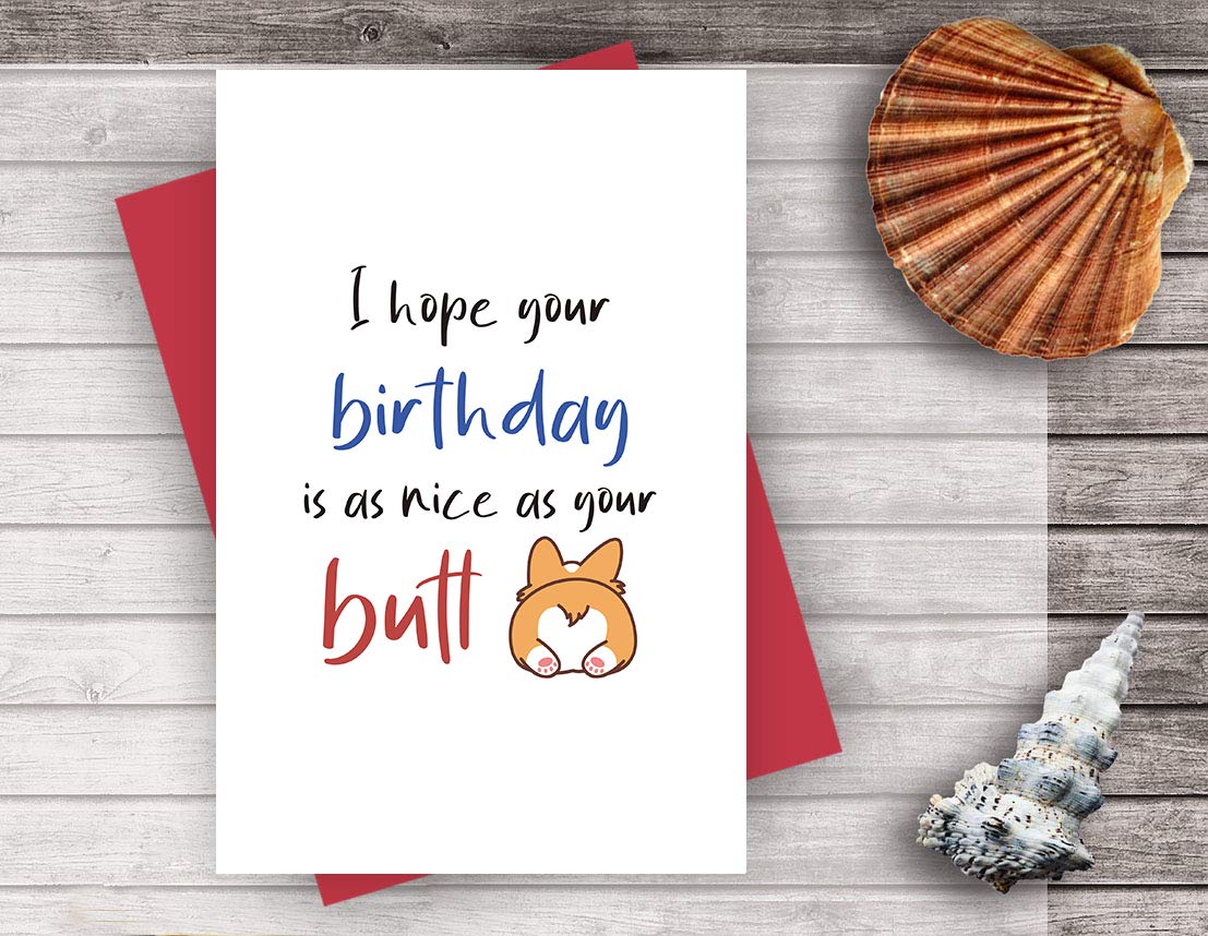 Alzombi Funny Happy Birthday Card, Cute Corgi Butt Bday Card for Husband Wife, Cheeky Love Card for Him Her