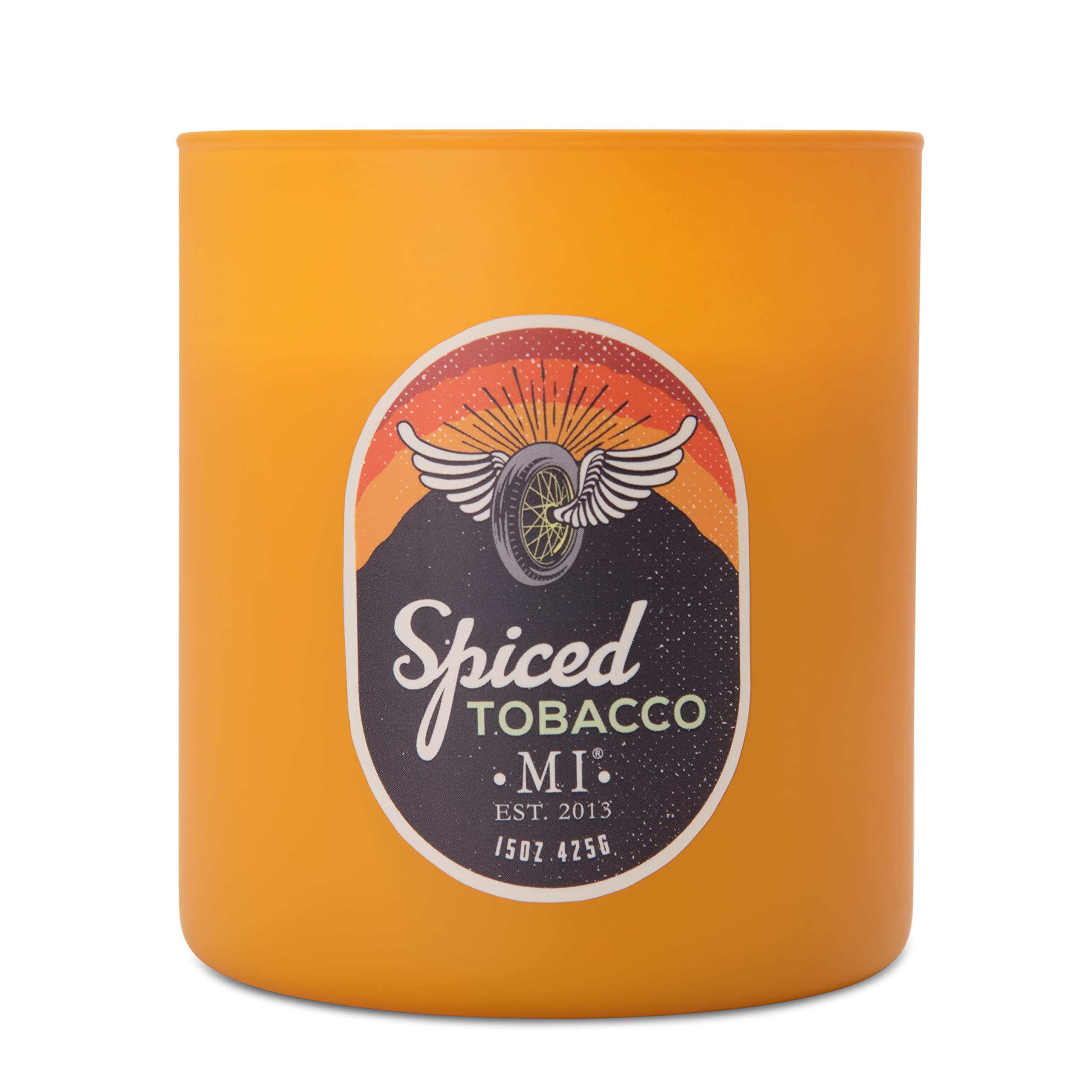 Manly Indulgence Spiced Tobacco Scented Jar Candle for Men, 2 Cotton Wick, All American Collection, Golden Yellow, 15 oz - Up to 60 Hours Burn, Soy Blend Wax, USA Poured