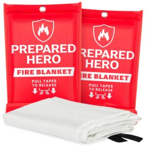 prepared hero emergency fire blanket - 2 pack - fire suppression blanket for kitchen, 40” x 40” fire blanket for home, fiberglass fire blanket