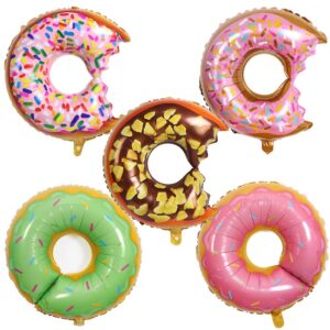 horuius donut balloons sweet candy multicolor donut shaped aluminum foil mylar balloons for donut theme birthday party supplies baby shower wedding donut time balloons decorations 28 inch 5pcs