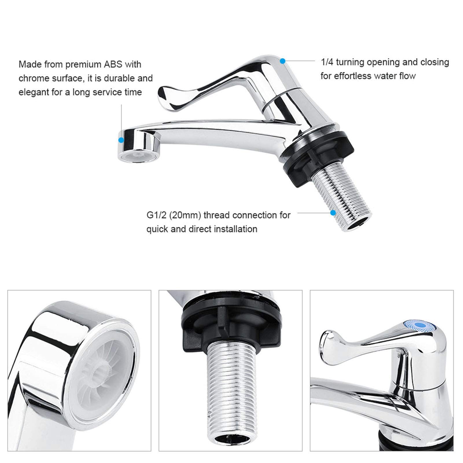 Sink Water Tap, ABS Tail Handle Single Cold Type Water Faucet, Plastic G1/2 Single Hole Single Handle Lavatory Basin Bath Sink Vanity Faucet, Saving Water, for Home Bathroom Kitchen