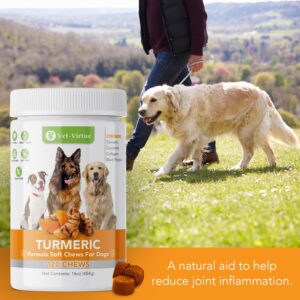 Turmeric for Dogs - Organic Turmeric with Curcumin, Hip and Joint Supplement Dogs Soft Chew, with Collagen and Bioprene, High Absorption Eliminates Joint Pain Inflammation - 120 Count