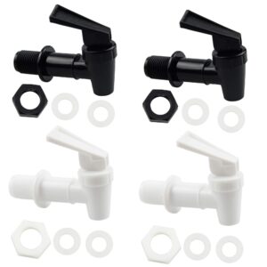 tslinc 4 sets replacement cooler faucet, bpa-free water dispenser tap set reusable spigot spout water beverage lever pour dispenser valve water crock tap (2 black and 2 white)