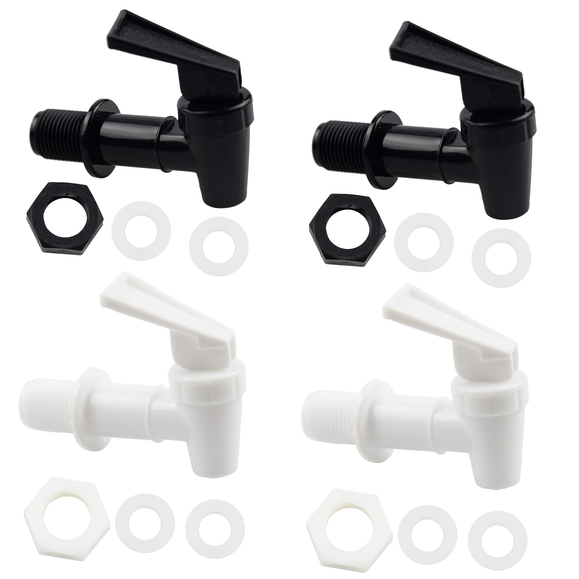 Tslinc 4 Sets Replacement Cooler Faucet, BPA-Free Water Dispenser Tap Set Reusable Spigot Spout Water Beverage Lever Pour Dispenser Valve Water Crock Tap (2 Black and 2 White)