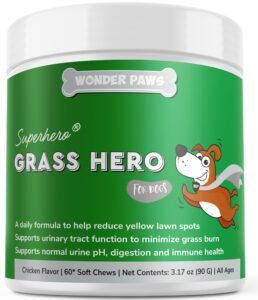 wonder paws grass hero, grass burn spot chews – neutralizes urine to prevent yellow lawn spots – dog pee lawn saver, spot treatment & urinary health – cranberry & methionine – 60 soft chews