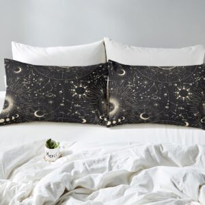 Feelyou Sun and Moon Duvet Cover Boho Exotic Bedding Set Galaxy Astrology Comforter Cover for Boys Girls Children Teens Bedroom Decor Chic Cute Luxury Zodiac Signs Bedspread Cover Queen Size