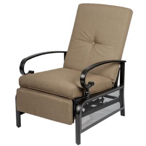 oakcloud adjustable outdoor lounge chair metal patio relaxing recliner chair with removable cushions(brown)