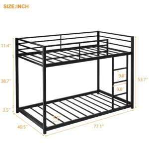 Twin Over Twin Metal Bunk Bed, Low Bunk Bed with Ladder for Kids,Toddlers,Teens,No Box Spring Needed， Black