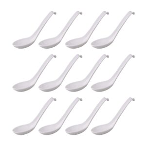 comicfs asian soup spoons 12 pieces, 12hsp-w, large japanese soup spoons, soba rice pho ramen noodle soup spoons, chinese won ton soup spoon, hook style (12 spoons, white)