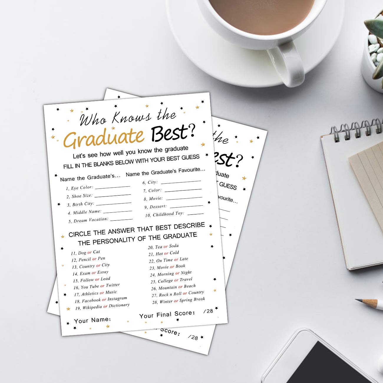 Fibevon Graduation Party Game Cards - Who Knows The Graduate Best (36-Pack)- Graduation Party Collection Grad Celebration Party Supplies for High School/College/Senior School