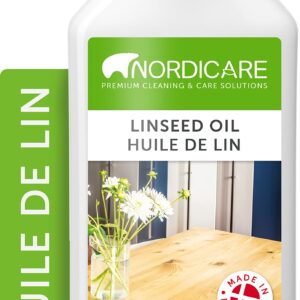 Nordicare Linseed Oil for Wood - 100% Pure & Natural Linseed Oil for Entire Indoor Area - Food-Safe Raw Linseed Oil for Wood Furniture - Underlines the Original Wood Structure - Made in Denmark 16.9oz