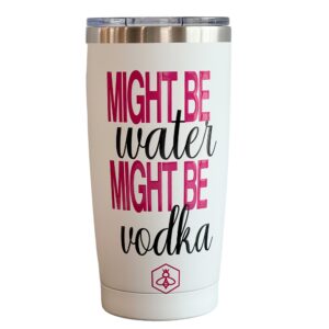 biddlebee birthday gifts for women funny & sarcastic travel coffee mug w/slider lid | 20oz insulated coffee tumbler | funny gifts for women | 40th birthday gifts women | might be vodka