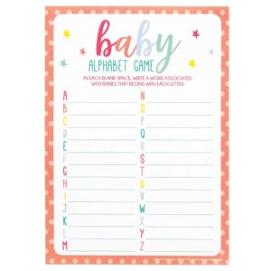 exciting multicolor paper party games - 5" x 7" (pack of 24) - perfect for baby showers, announcements, birthdays & gender reveal, abc