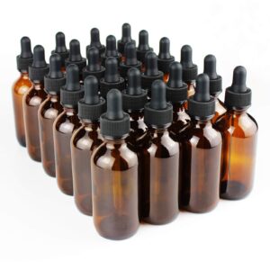 24 pack 2 oz dropper bottles,amber glass bottles with eye droppers;leak proof travel bottles for essence liquid cosmetic(60ml)