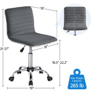 Yaheetech Velvet Armless Office Chair, Ergonomic Low Back Desk Chair with Adjustable Height/Wheels, Dark Gray