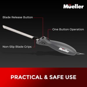 Mueller Ultra-Carver Electric Knife for Meat Slicing, Turkey Carving Knife, Bread Slicer, Crafting Foam, Stainless Steel Blades, Powerful Motor, Ergonomic Handle, Serving Fork Included, Grey