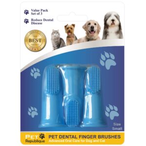 Pet Republique Dog Finger Toothbrush Set of 3 - Dental Hygiene Brushes for Small to Large Dogs, Cats, and Most Pets - Small Size Finger Opening