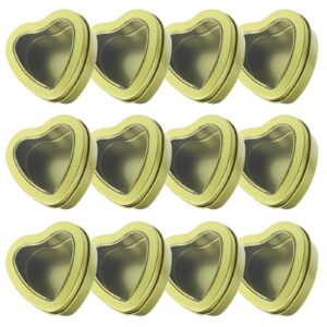 thintinick 12-pack 4oz empty heart shaped metal tins with clear view window lids for candle making, candies, gifts & treasures (golden)