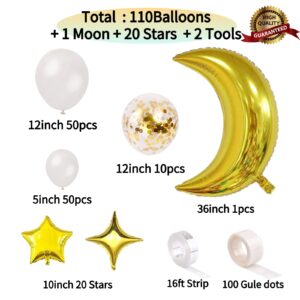 White Balloon Garland Kit - 131pcs White Balloons with Moon and Star Balloons, Perfect for twinkle twinkle little star baby shower decorations & White and Gold Party Decorations