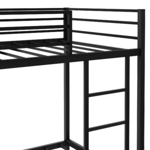 Twin Over Twin Metal Bunk Bed, Low Bunk Bed with Ladder for Kids,Toddlers,Teens,No Box Spring Needed， Black