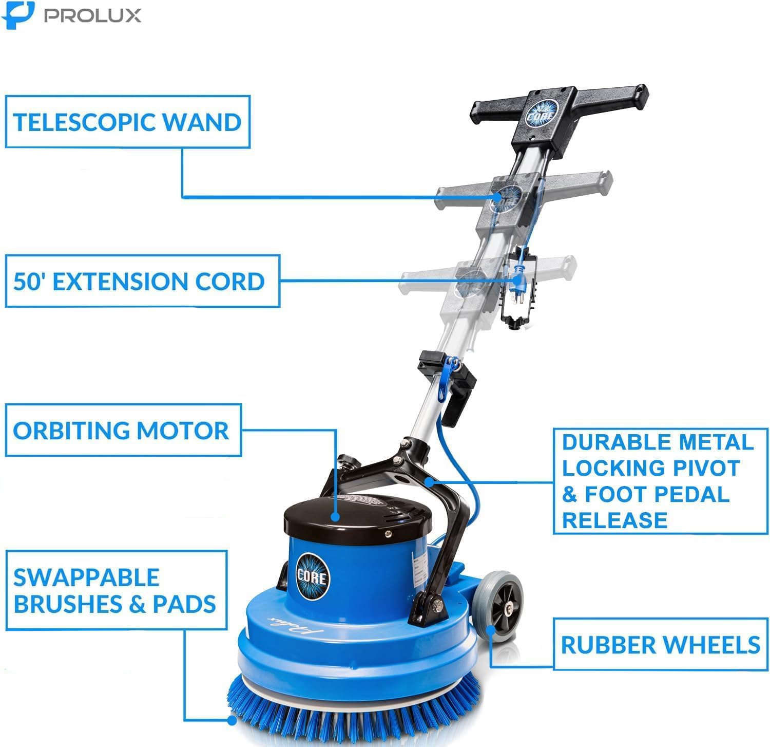 Prolux Core Heavy Duty 15 inch Floor Buffer Scrubber and Polisher Cleaning Machine - All floor surfaces