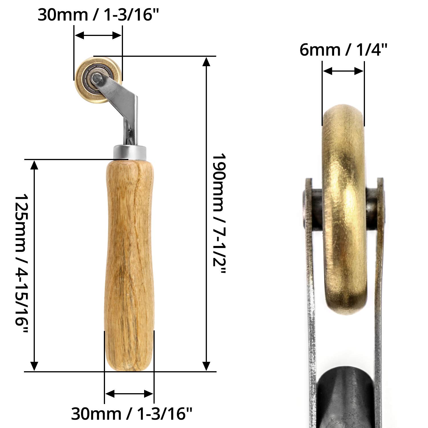 QWORK Brass Seam Roller, Roofing and Vinyl Flooring Detail Roller, with Wood Handle