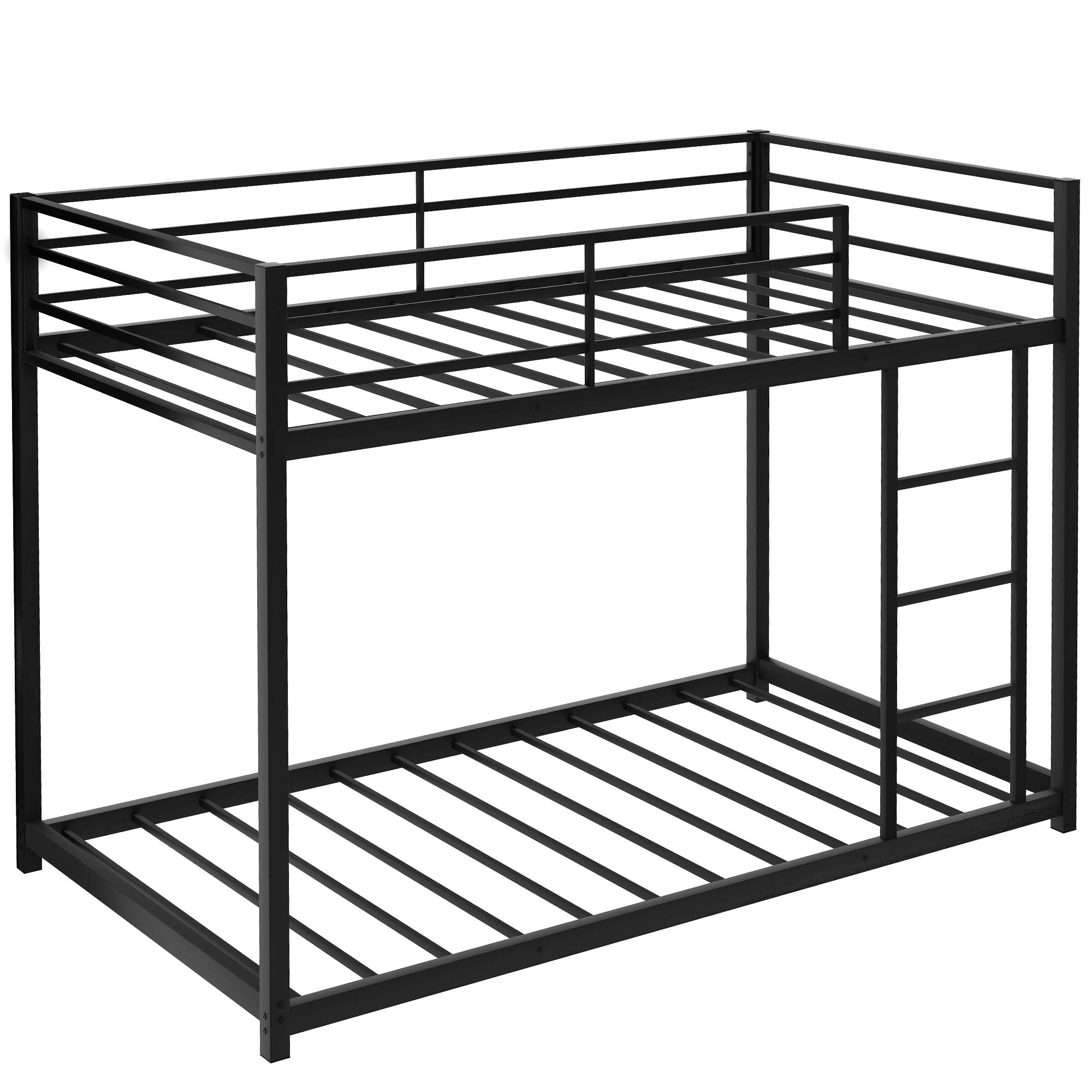 Twin Over Twin Metal Bunk Bed, Low Bunk Bed with Ladder for Kids,Toddlers,Teens,No Box Spring Needed， Black